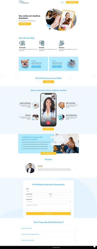 Pet Care Service Lead Generation Landing Page - Landing Layouts